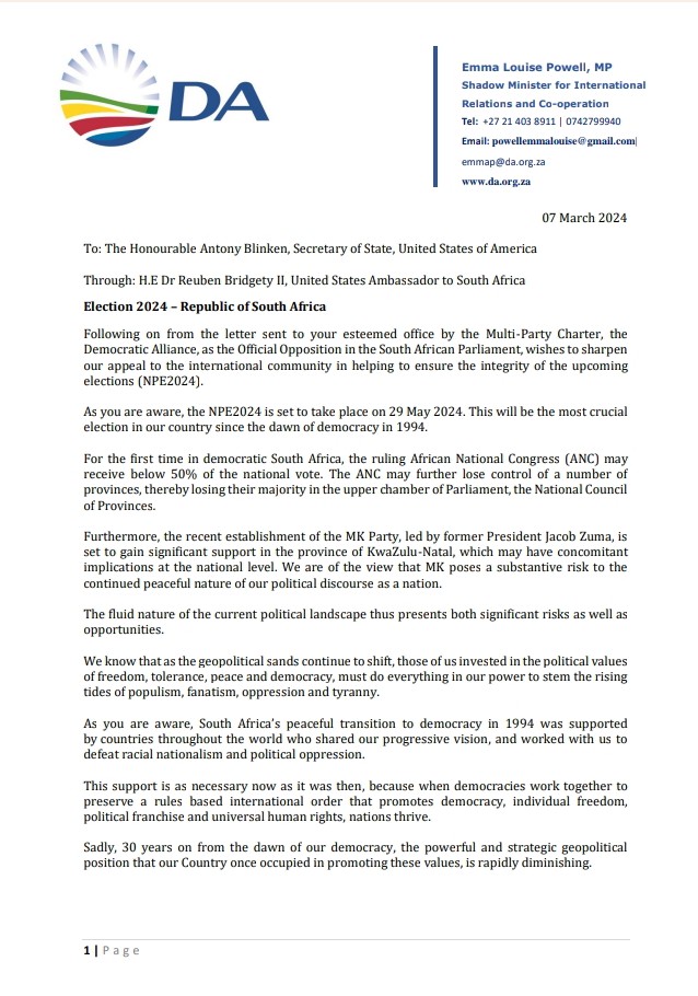 DA’s move to approach the US over polls described as strange – Y WORLD