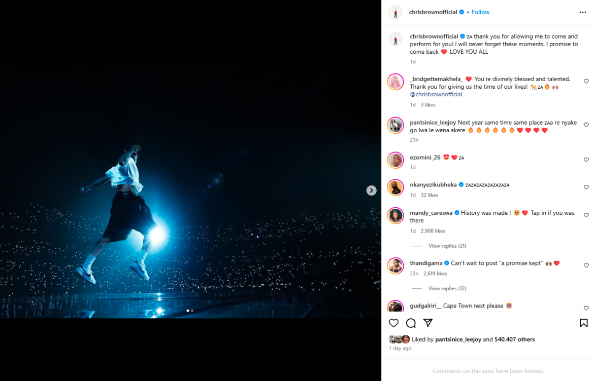 “I promise to come back,” says Chris Brown after sold out SA concert ...