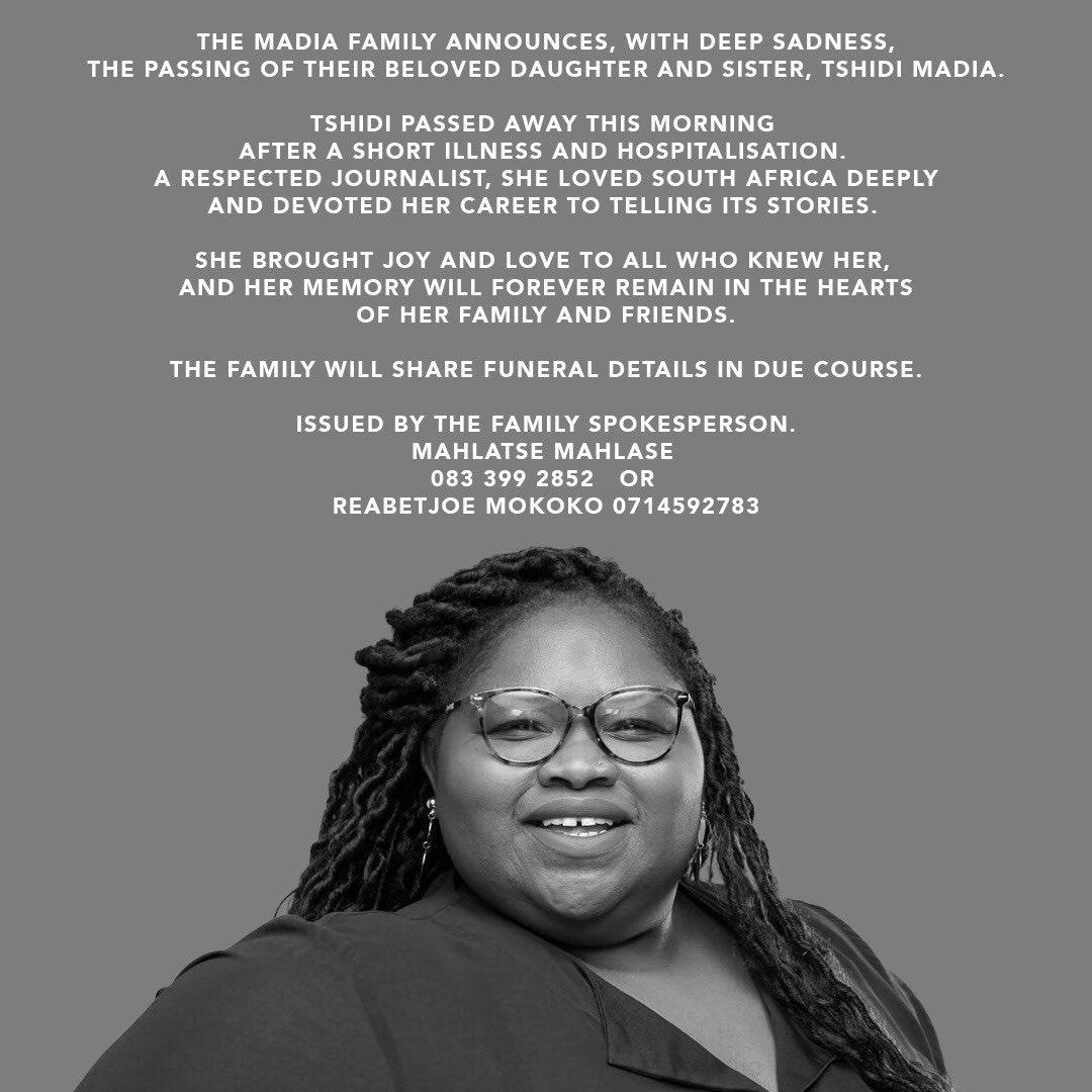 Tributes pour in for renowned journalist Tshidi Madia – Y